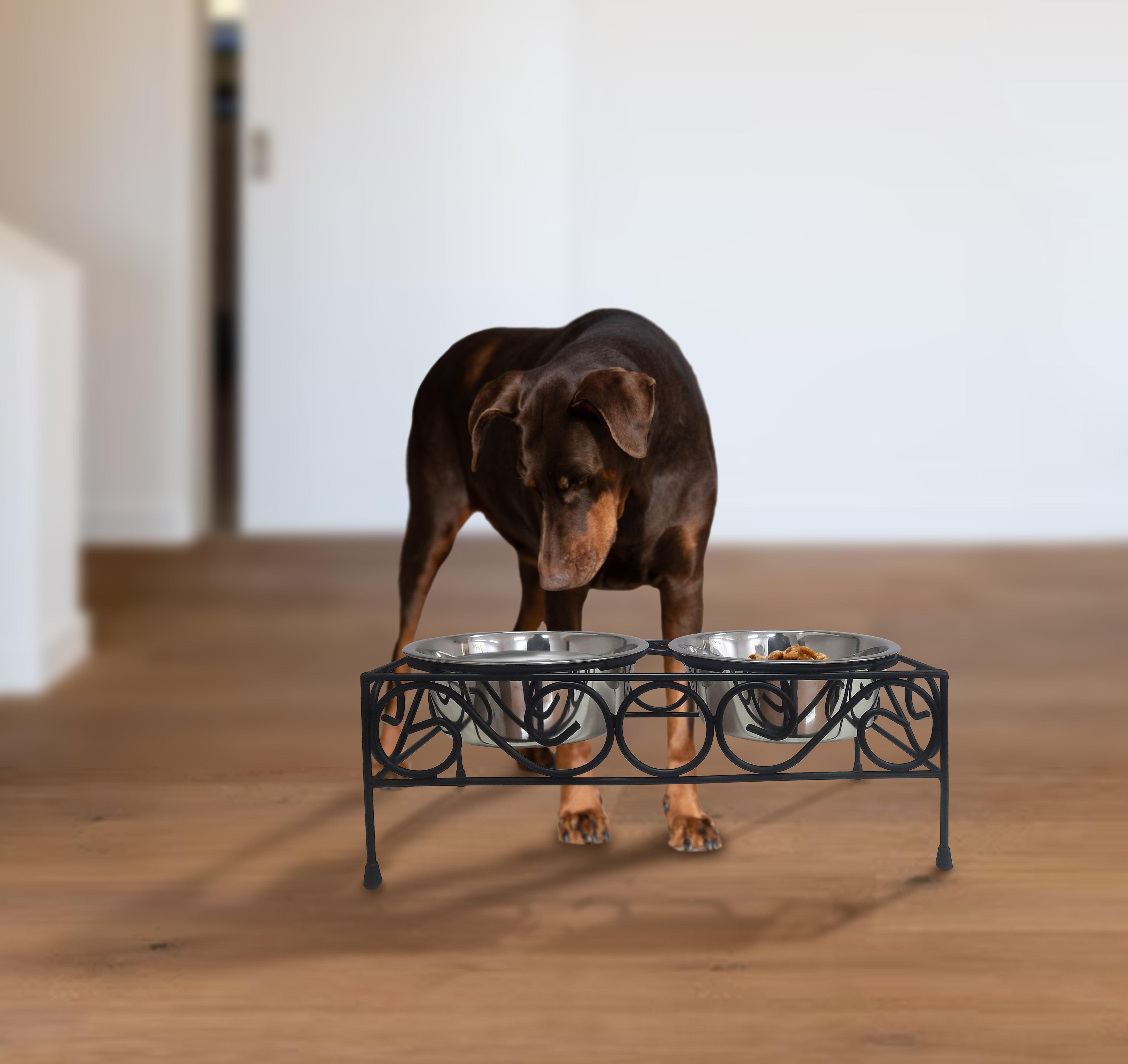 Elevated Wired Pet Double Diner with Stainless Steel Bowls for Dogs an ...